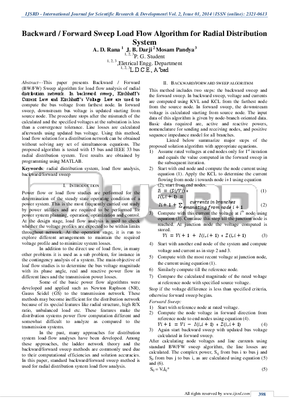 (PDF) Backward / Forward Sweep Load Flow Algorithm for Radial ...