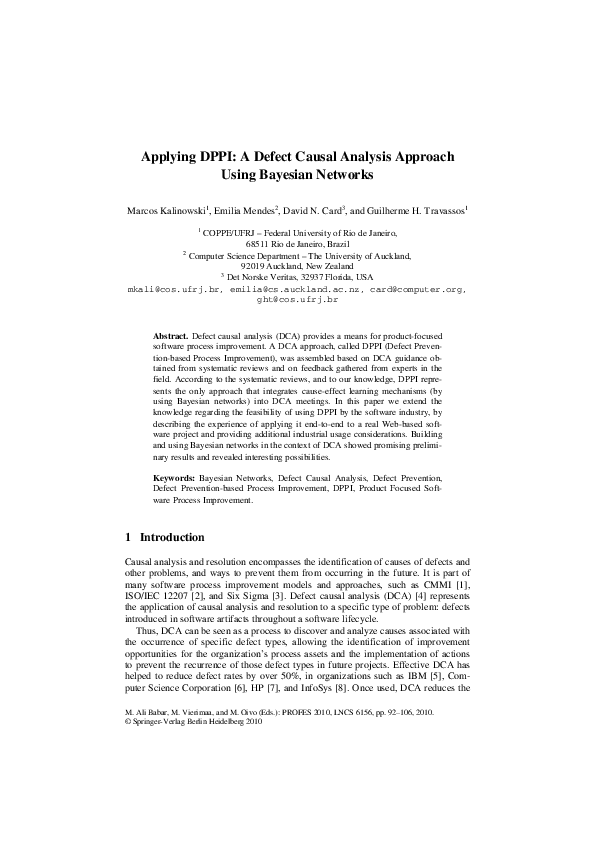 (PDF) Applying DPPI: A Defect Causal Analysis Approach Using Bayesian Networks