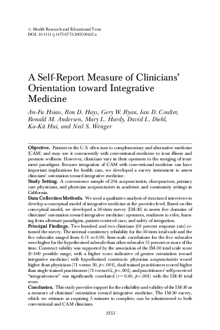 (PDF) A Self-Report Measure of Clinicians' Orientation toward ...