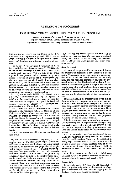 (PDF) Evaluating the Municipal Health Services Program
