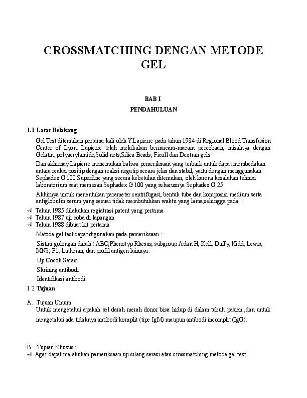 (DOC) CROSSMATCHING DENGAN METODE GEL