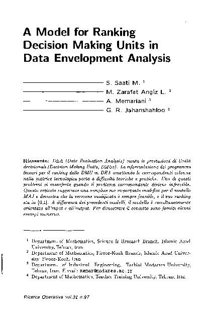 (PDF) A Model for Ranking Decision Making Units in Data Envelopment Analysis