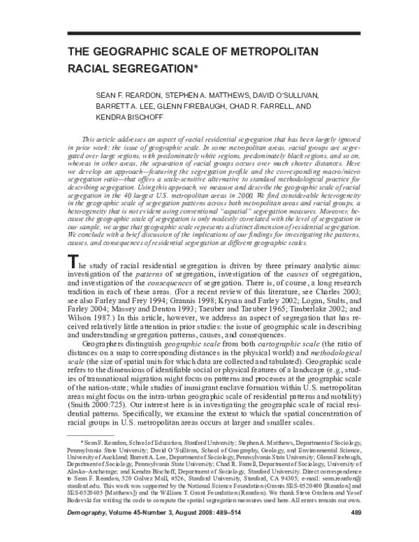 (PDF) The Geographic Scale of Metropolitan Racial Segregation