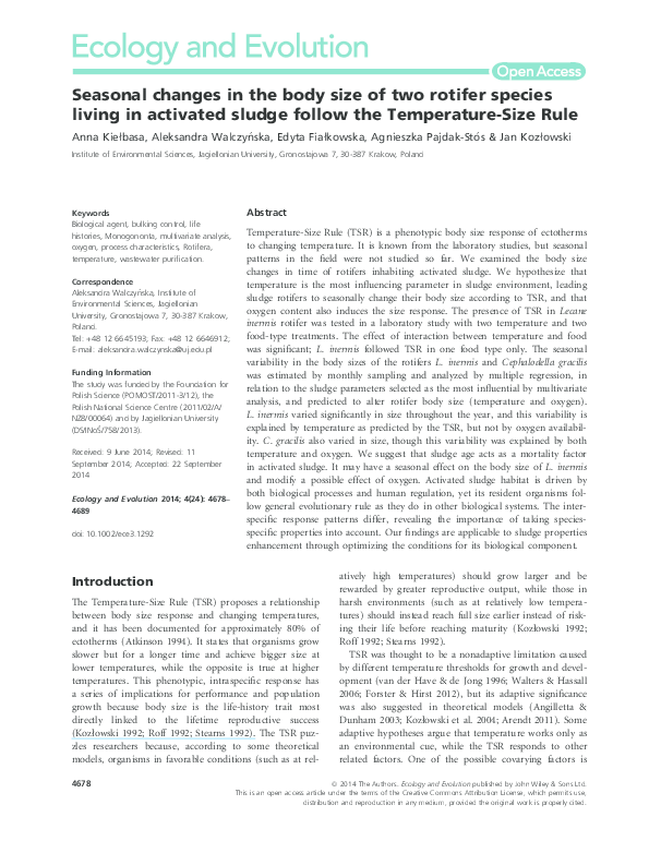 (PDF) Seasonal changes in the body size of two rotifer species living ...
