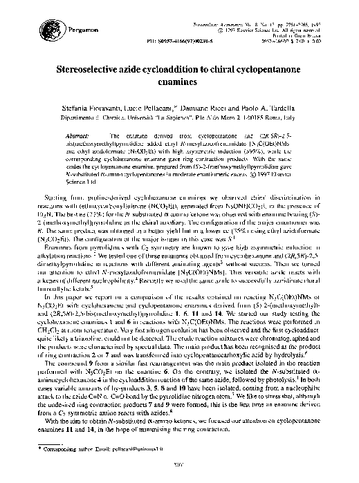 (PDF) Stereoselective azide cycloaddition to chiral cyclopentanone enamines