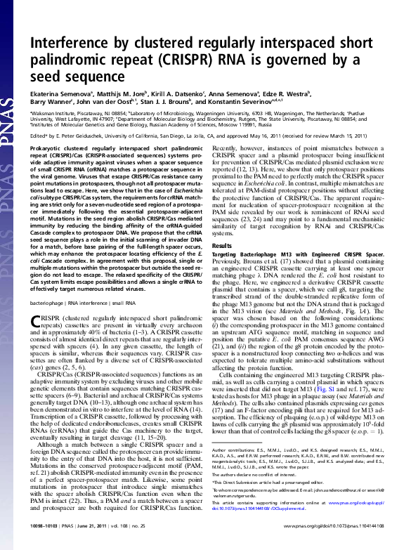 (PDF) Interference by clustered regularly interspaced short palindromic repeat (CRISPR) RNA is ...