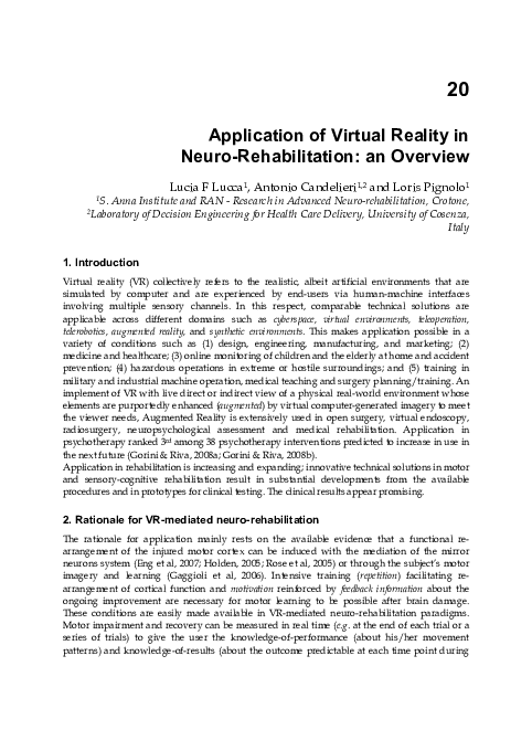 (PDF) Application of Virtual Reality in Neuro-Rehabilitation: An Overview