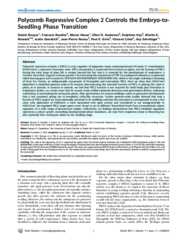 (PDF) Polycomb Repressive Complex 2 Controls the Embryo-to-Seedling ...