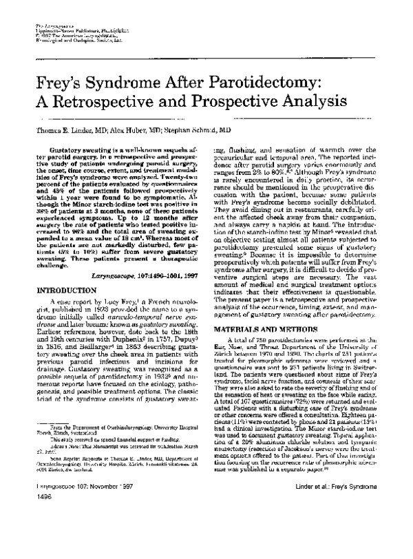 (PDF) Frey's Syndrome After Parotidectomy: A Retrospective and ...