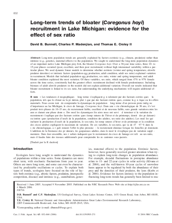 (PDF) Long-term trends of bloater ( Coregonus hoyi ) recruitment in ...