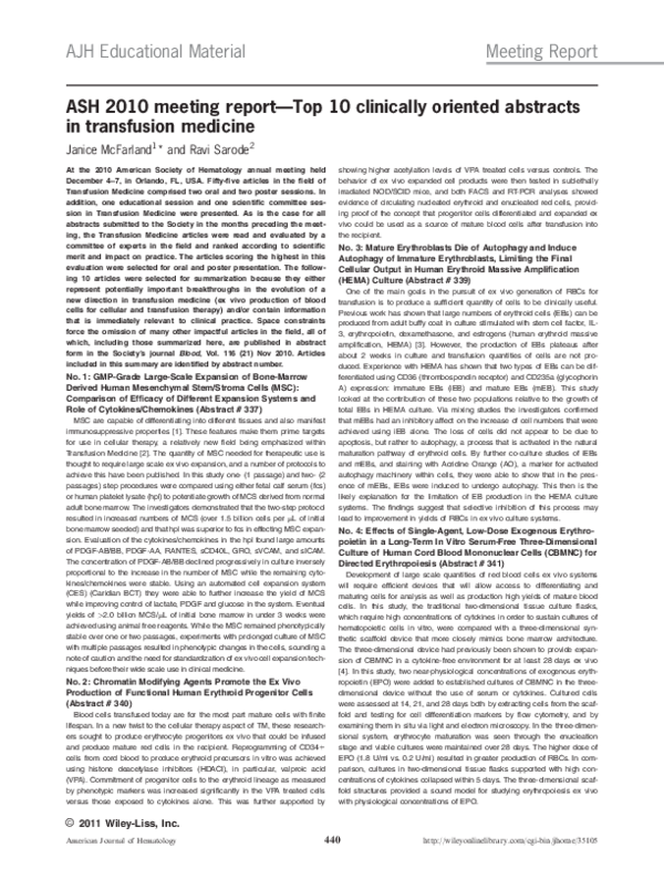 (PDF) ASH 2010 meeting report-Top 10 clinically oriented abstracts in ...