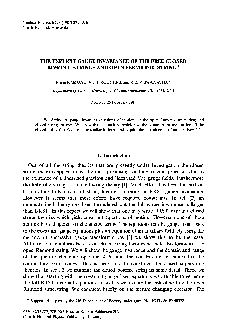 (PDF) The explicit gauge invariance of the free closed bosonic strings and open fermionic string