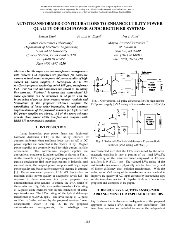 (PDF) Autotransformer configurations to enhance utility power quality ...