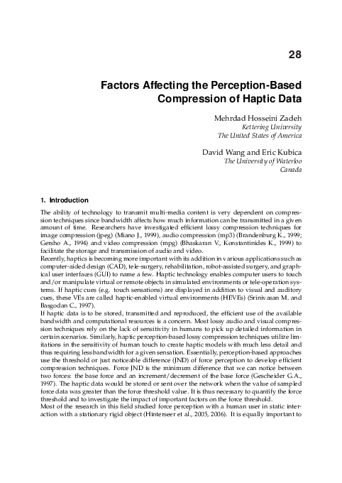 (PDF) Factors Affecting the Perception-Based Compression of Haptic Data