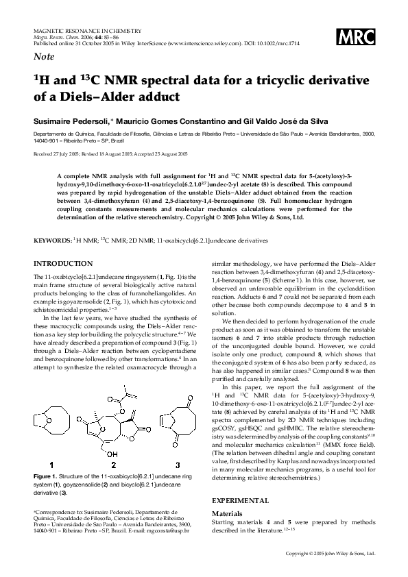 (PDF) 1H and13C NMR spectral data for a tricyclic derivative of a Diels ...