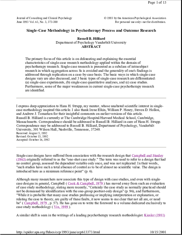 (PDF) Single-case methodology in psychotherapy process and outcome research