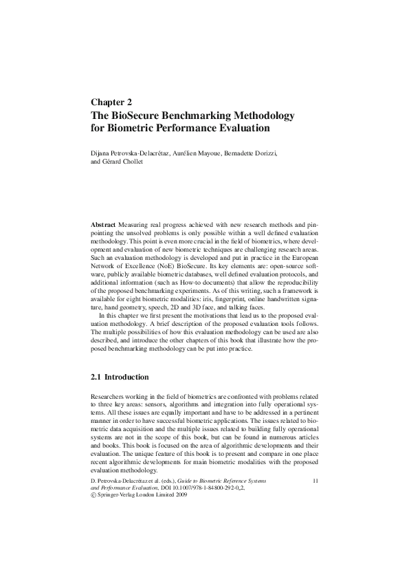 Pdf The Biosecure Benchmarking Methodology For Biometric Performance