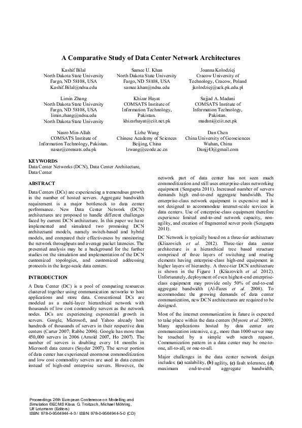 (PDF) A Comparative Study Of Data Center Network Architectures
