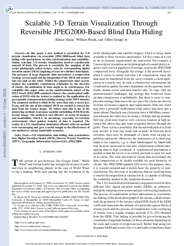 (PDF) Scalable 3-D Terrain Visualization Through Reversible JPEG2000-Based Blind Data Hiding
