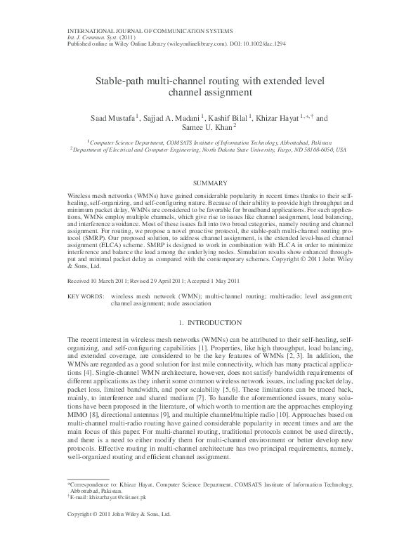 (PDF) Stable-path multi-channel routing with extended level channel assignment