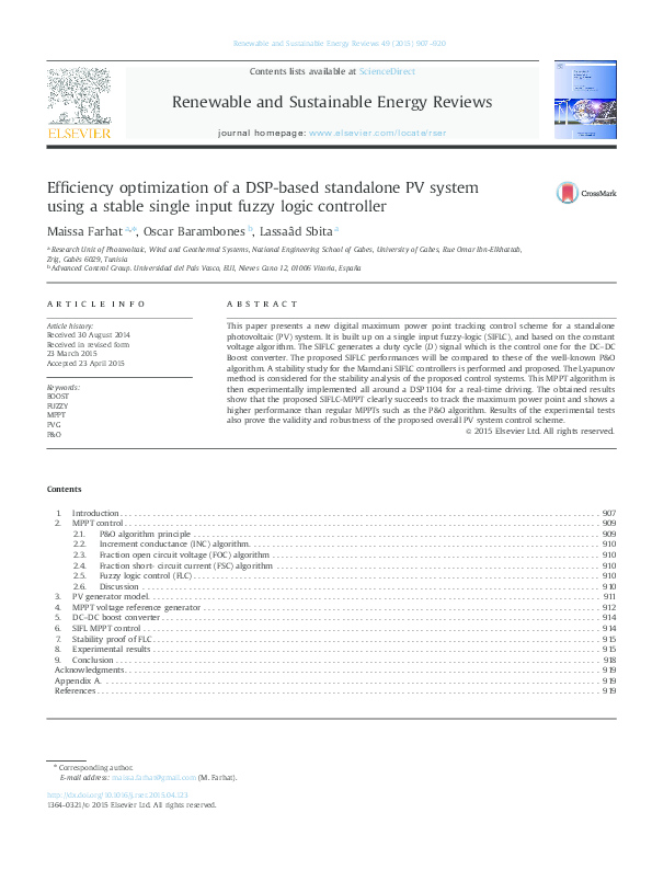 Pdf Efficiency Optimization Of A Dsp Based Standalone Pv System Using