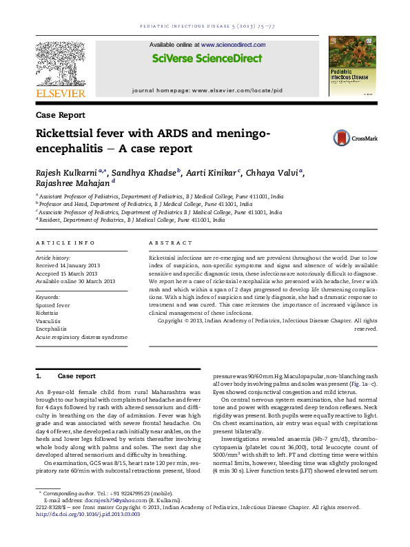 (PDF) Rickettsial fever with ARDS and meningo-encephalitis – A case ...