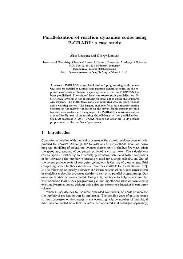 (PDF) Parallelization of Reaction Dynamics Codes Using P-GRADE: A Case Study