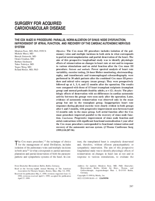 The cox maze III procedure: Parallel normalization of sinus node dysfunction, improvement of ...