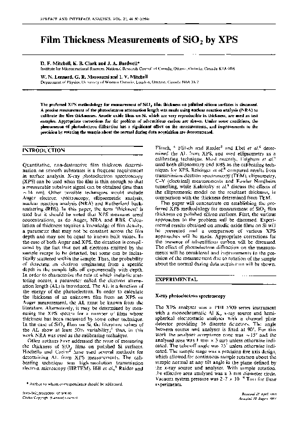 (PDF) Film thickness measurements of SiO2 by XPS