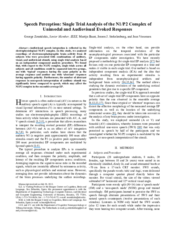 (PDF) Speech perception: Single trial analysis of the N1/P2 complex of ...