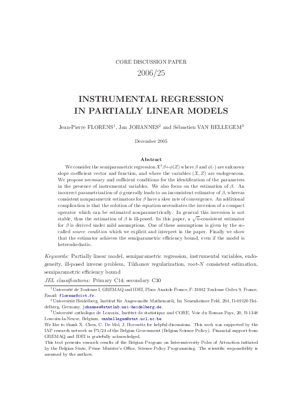 (PDF) Instrumental regression in partially linear models