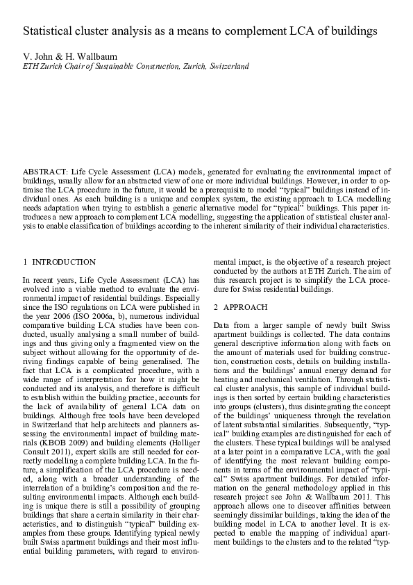 (PDF) Statistical cluster analysis as a means to complement LCA of buildings