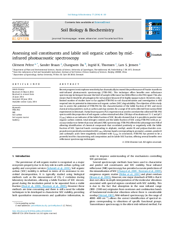 (PDF) Assessing soil constituents and labile soil organic carbon by mid-infrared photoacoustic ...