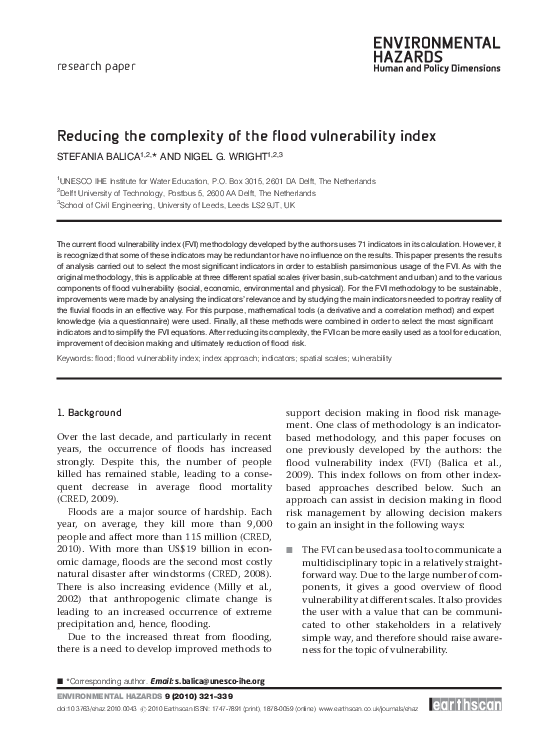 (PDF) Reducing the complexity of the flood vulnerability index