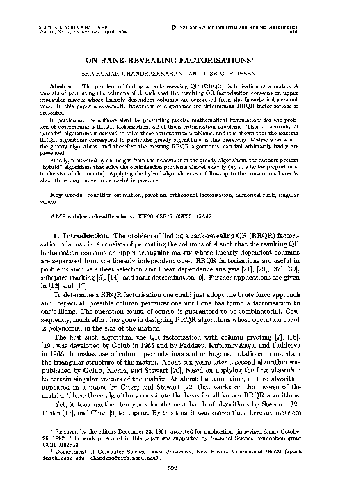 (PDF) On Rank-Revealing Factorisations