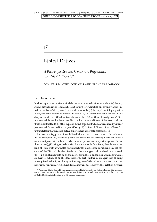 (PDF) Ethical Datives: A Puzzle for Syntax, Semantics, Pragmatics, and ...