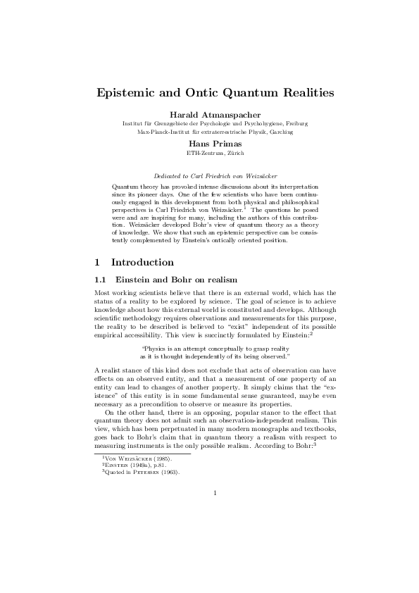 (PDF) Epistemic and Ontic Quantum Realities