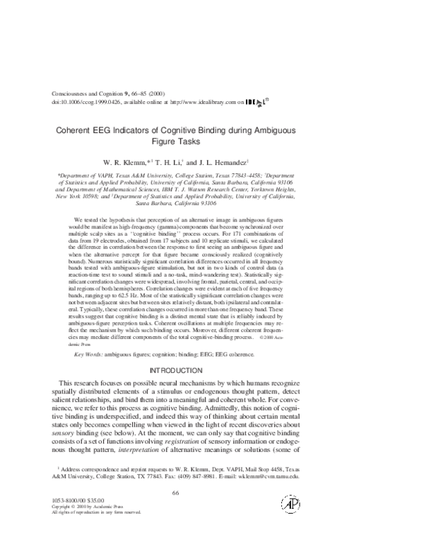 (PDF) Coherent EEG Indicators of Cognitive Binding during Ambiguous Figure Tasks