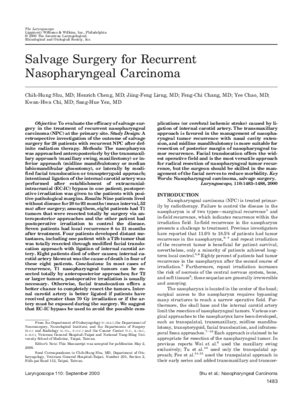 (PDF) Salvage Surgery for Recurrent Nasopharyngeal Carcinoma