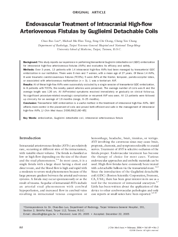 (PDF) Endovascular Treatment of Intracranial High-flow Arteriovenous ...