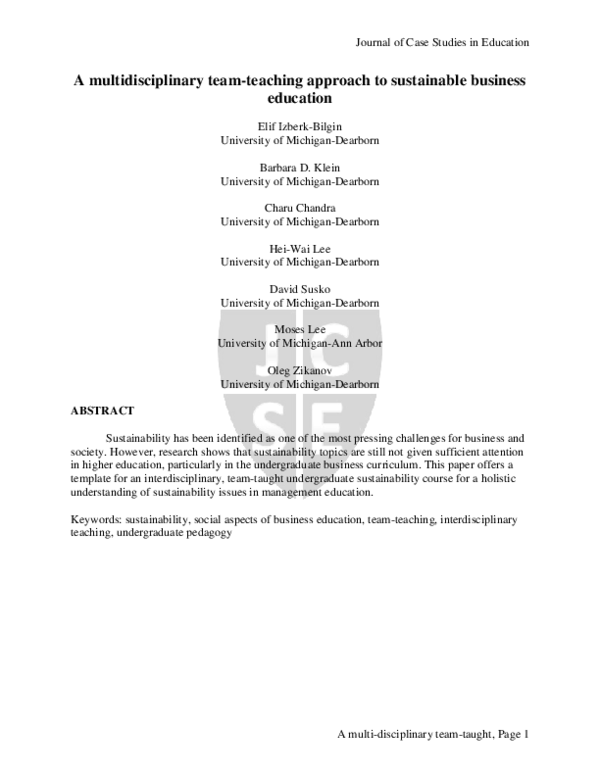 (PDF) A multidisciplinary team-teaching approach to sustainable ...