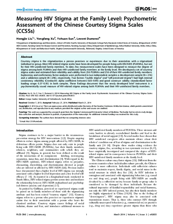 (PDF) Measuring HIV Stigma at the Family Level: Psychometric Assessment ...