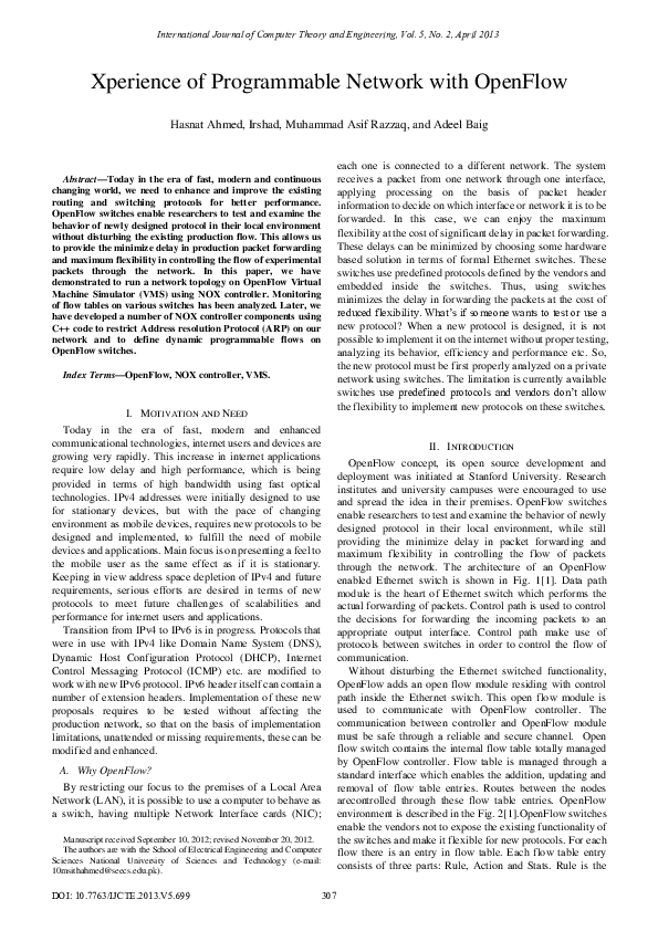 (PDF) Xperience of Programmable Network with OpenFlow