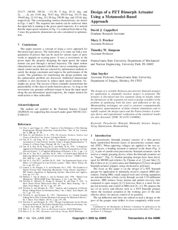 (PDF) Design of a PZT Bimorph Actuator Using a Metamodel-Based Approach