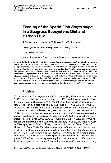 (PDF) Feeding of the Sparid Fish Sarpa salpa in a Seagrass Ecosystem ...