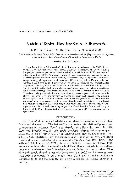 (PDF) A model of cerebral blood flow control in hypercapnia