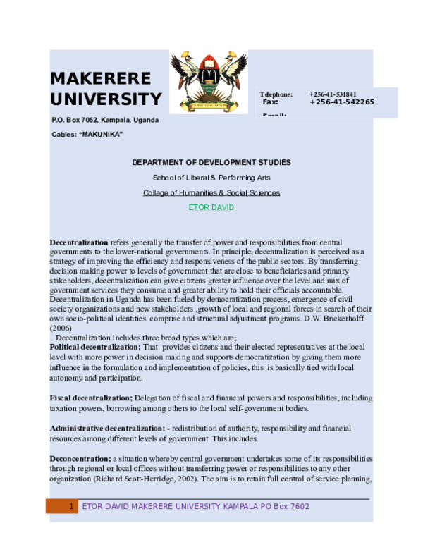 (DOC) DECENTRALIZATION EMPOWERMENT AND SERVICE DELIVERY