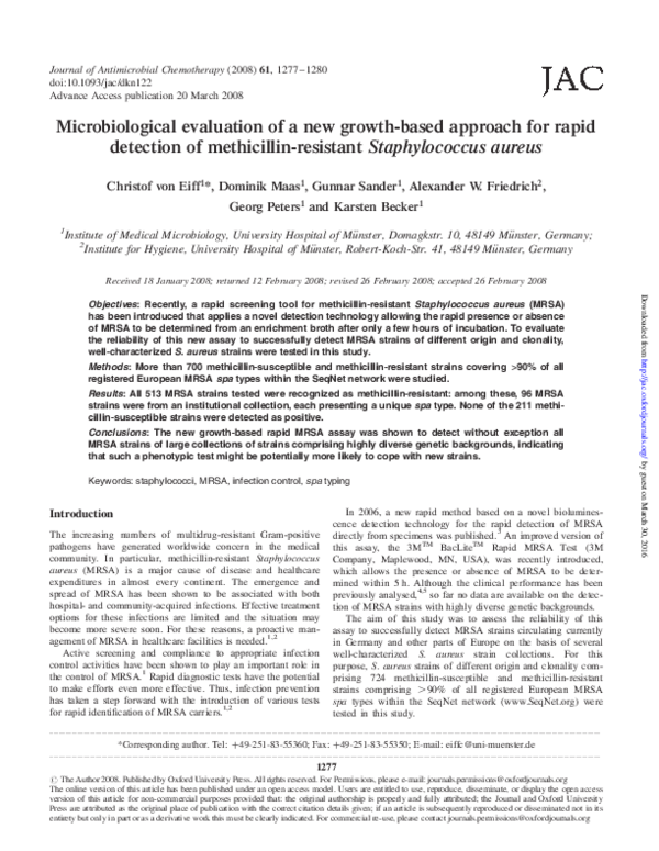 Pdf Microbiological Evaluation Of A New Growth Based Approach For Rapid Detection Of