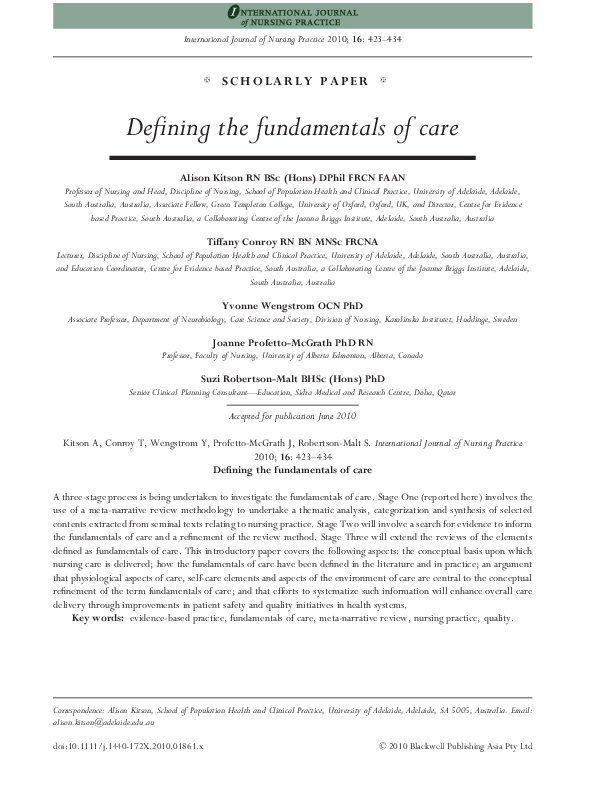 (PDF) Defining the fundamentals of care