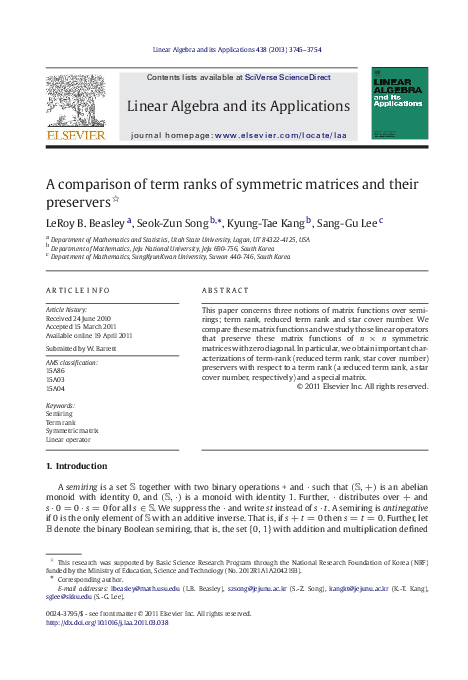 (PDF) A comparison of term ranks of symmetric matrices and their preservers